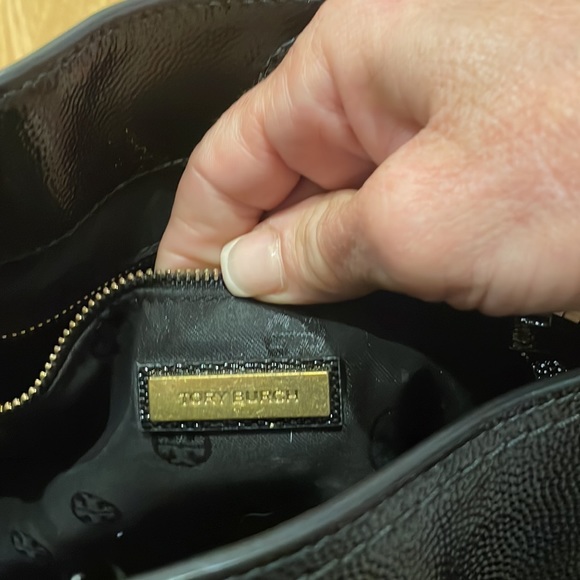 Tory Burch | Bags | Tory Burch Black Shiny Pebble Tote Triple ...